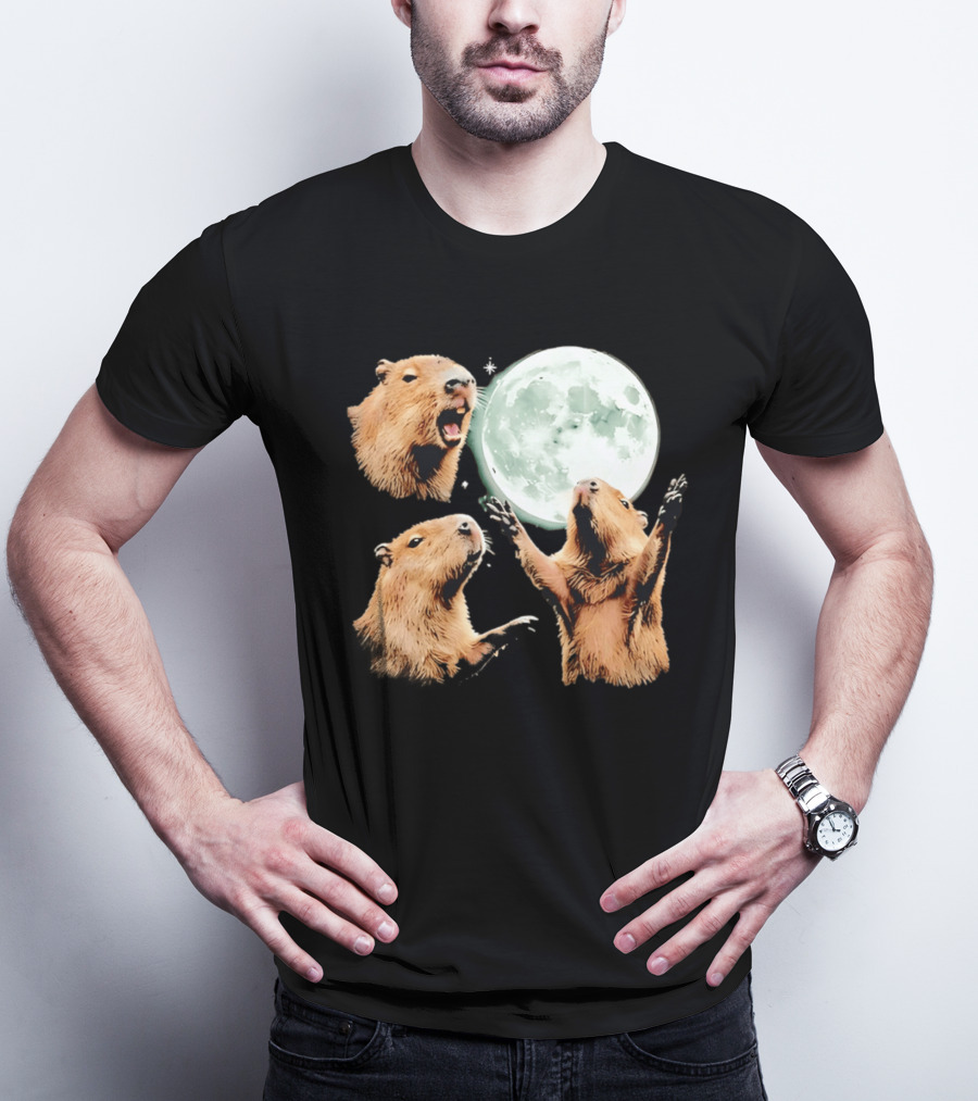 Capybara Howling At Full Moon Tranquility T-Shirt