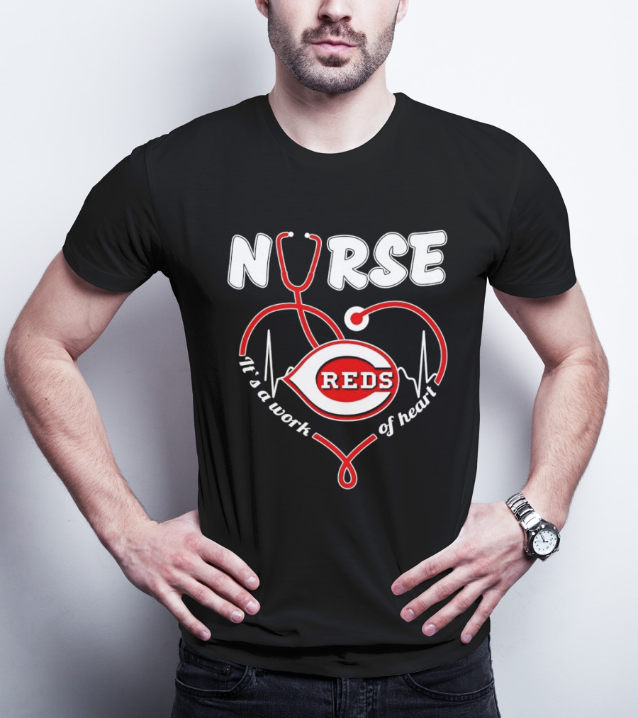 Cincinnati Reds Nurse Stethoscope It's A Work Of Heart T-Shirt