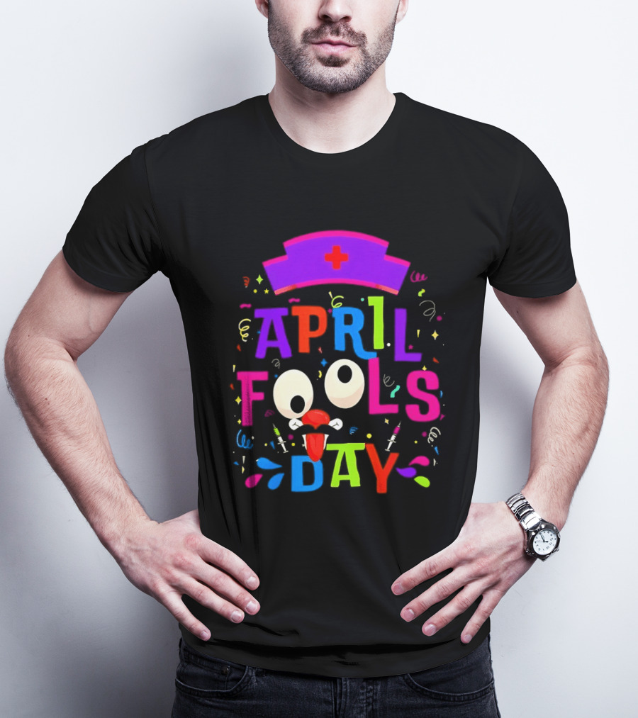 April Fools Day Nurse Hat With Colorful Confetti And Googly Eyes T-Shirt