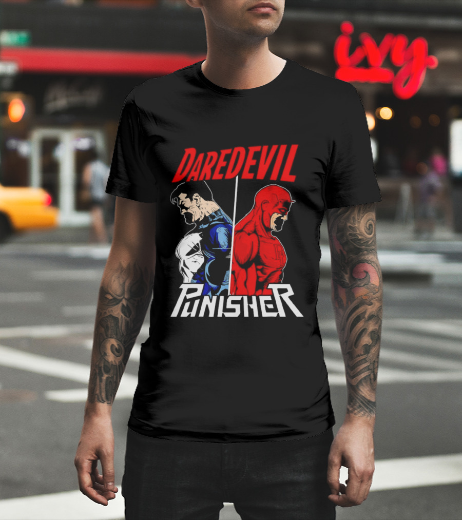 Daredevil Punisher Split Silhouette Marvel Characters T-Shirt