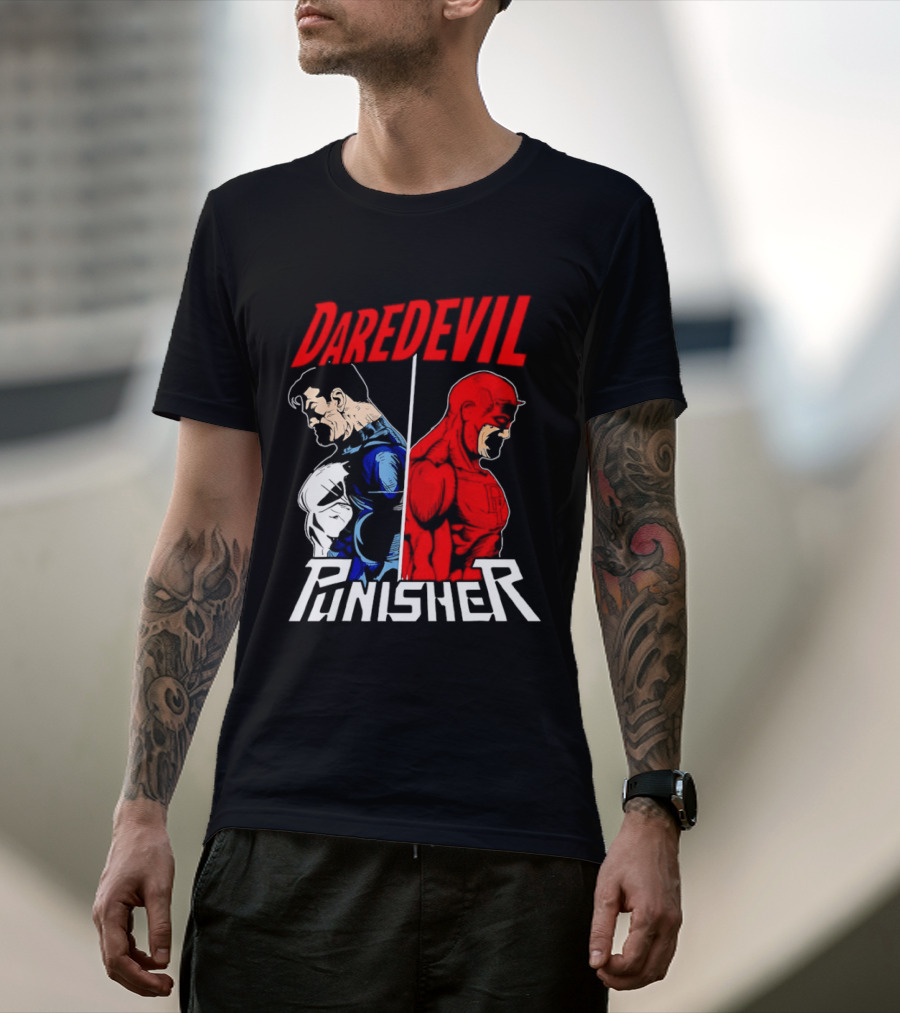 Daredevil Punisher Split Silhouette Marvel Characters T-Shirt