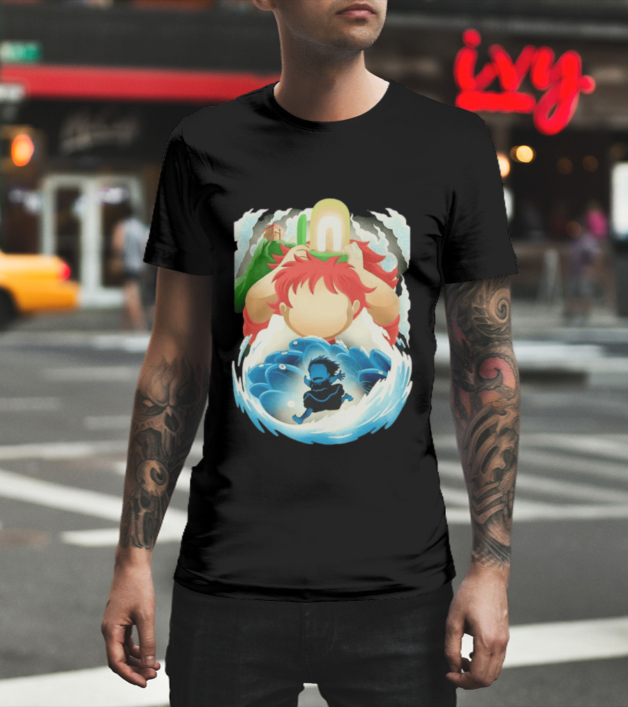 Ponyo Anime 2008 Little Fish Girl Bubble Adventure Scene T-Shirt