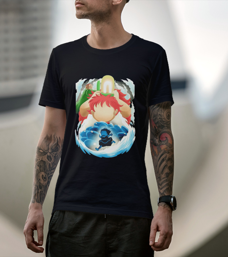 Ponyo Anime 2008 Little Fish Girl Bubble Adventure Scene T-Shirt