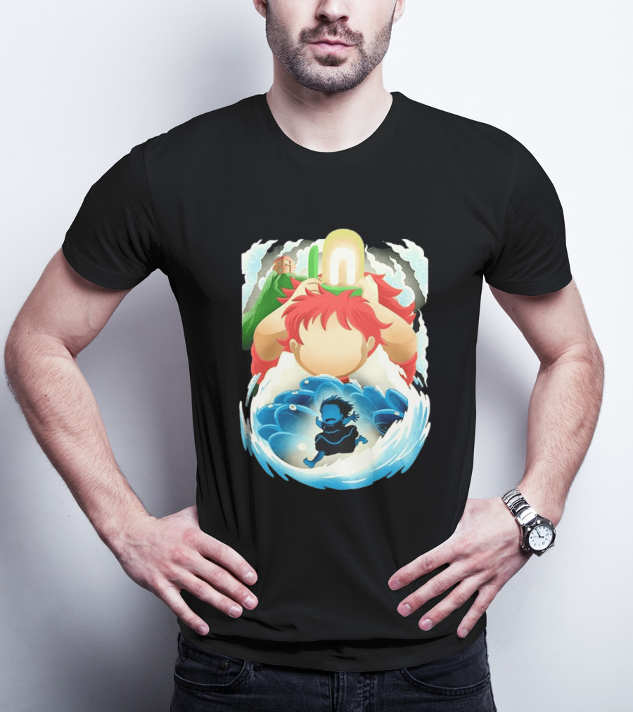 Ponyo Anime 2008 Little Fish Girl Bubble Adventure Scene T-Shirt