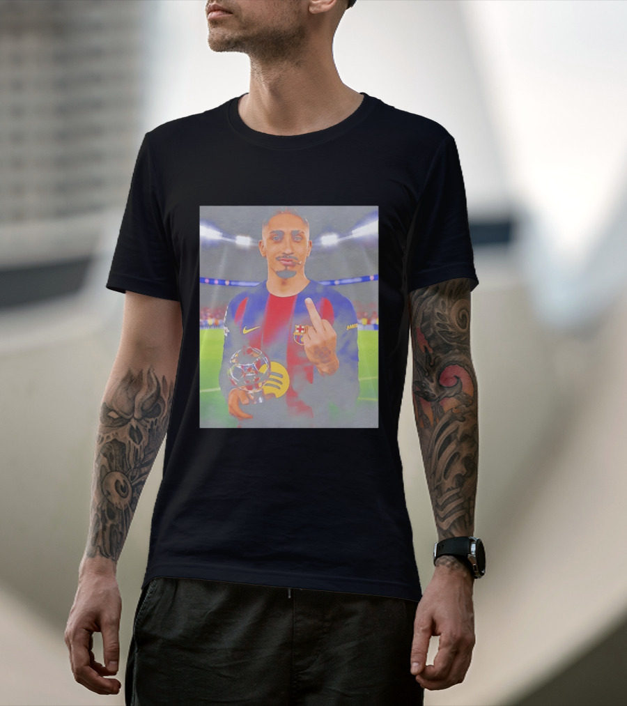 Raphinha Barcelona Middle Finger Gesture Soccer Stadium Scene T-Shirt