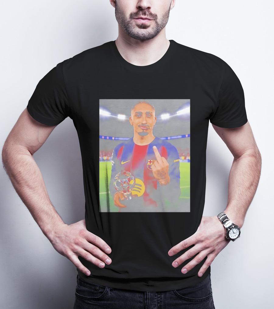 Raphinha Barcelona Middle Finger Gesture Soccer Stadium Scene T-Shirt