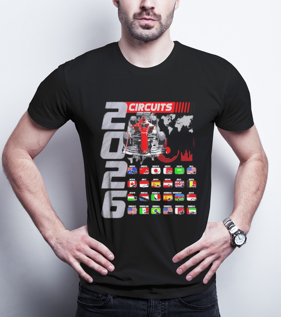 2026 Formula Racing Car Circuit Calendar With Country Flags T-Shirt