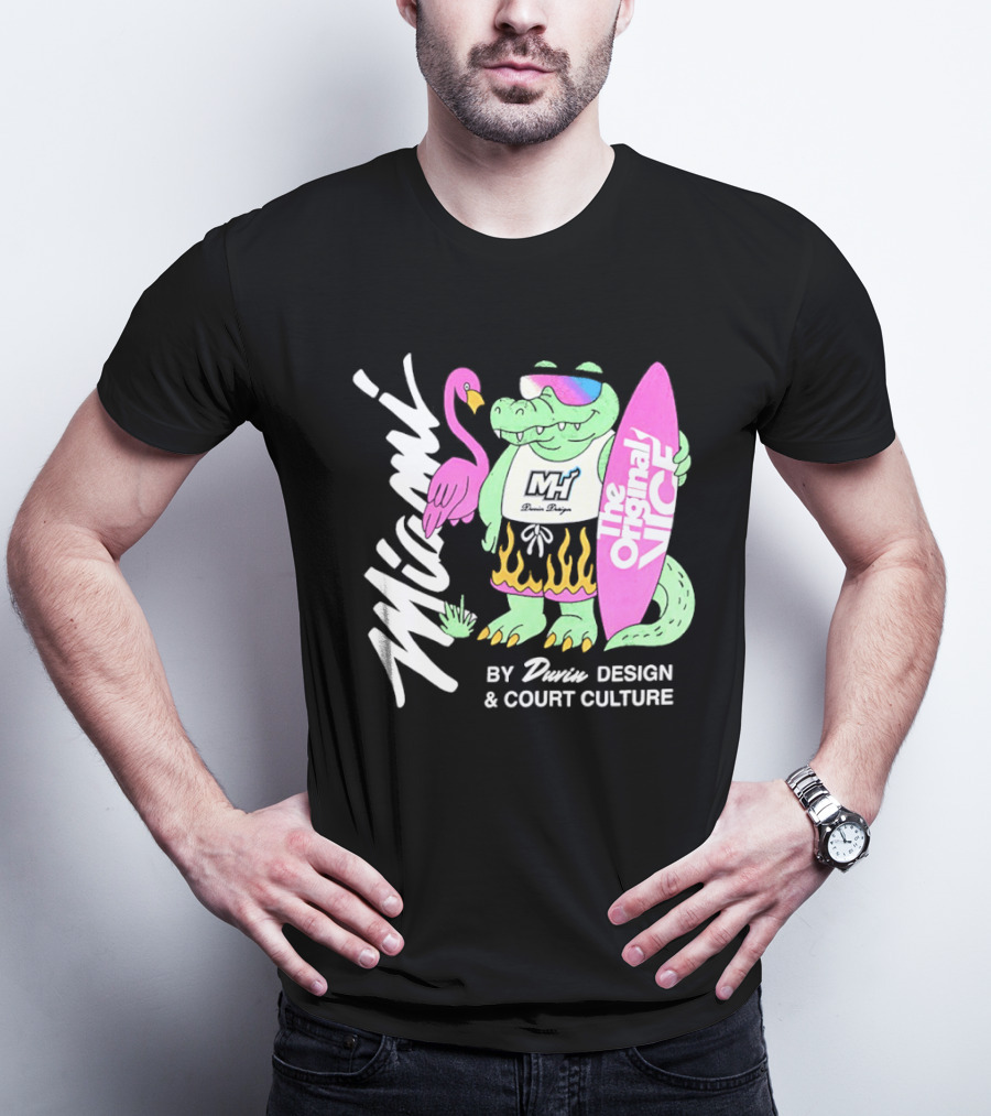 Miami Gator Flamingo Vibe The Original Vice By Dunin Court Culture T-Shirt