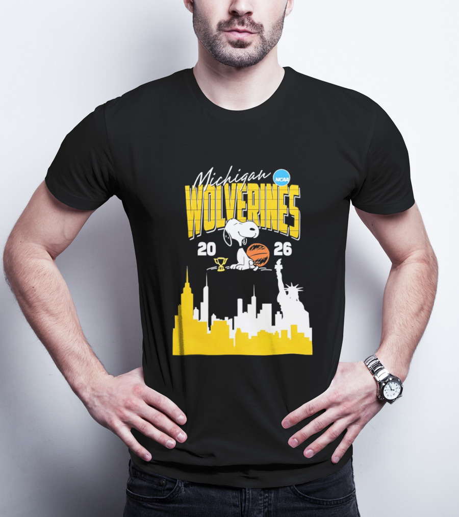 Michigan Wolverines NCAA Basketball Snoopy City Skyline 2026 T-Shirt