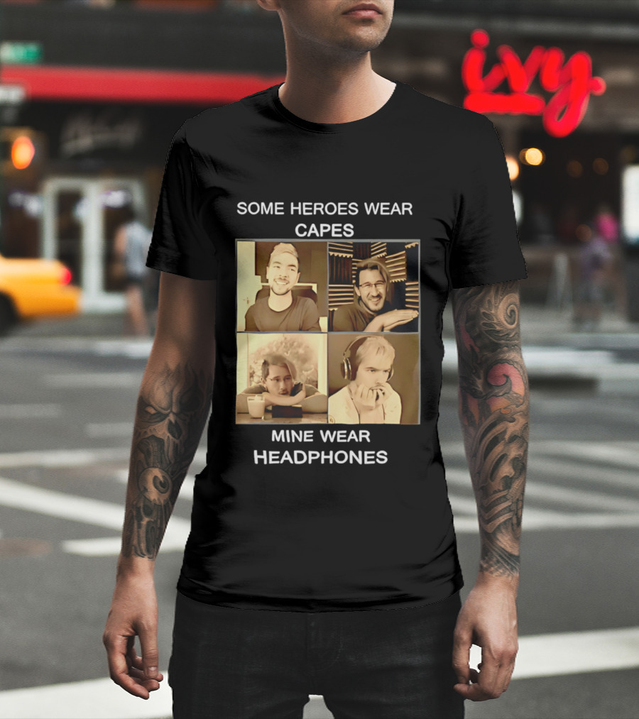 Some Heroes Wear Capes Mine Wear Headphones Retro Style Gamer T-Shirt