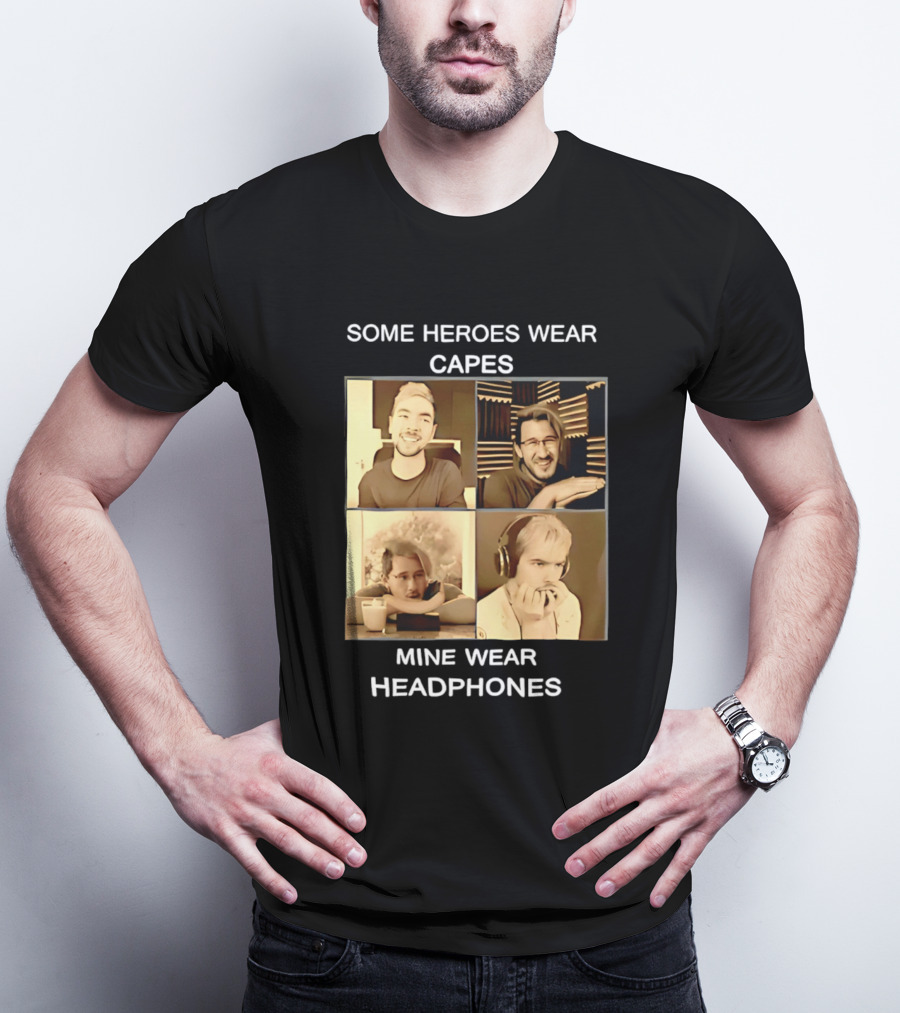Some Heroes Wear Capes Mine Wear Headphones Retro Style Gamer T-Shirt