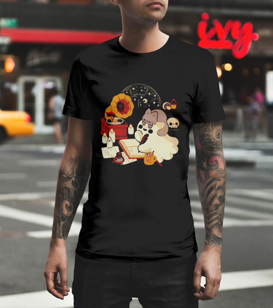 Spooky Ghost Lofi Aesthetic With Gramophone And Skulls T-Shirt