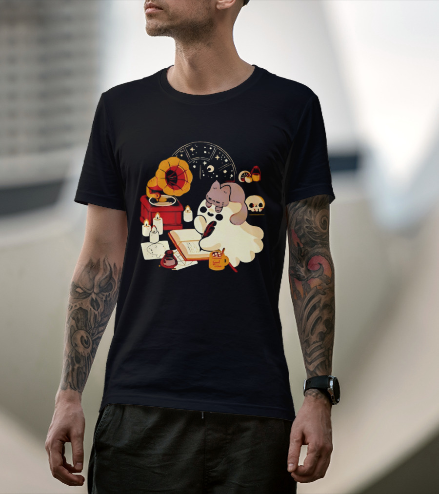 Spooky Ghost Lofi Aesthetic With Gramophone And Skulls T-Shirt