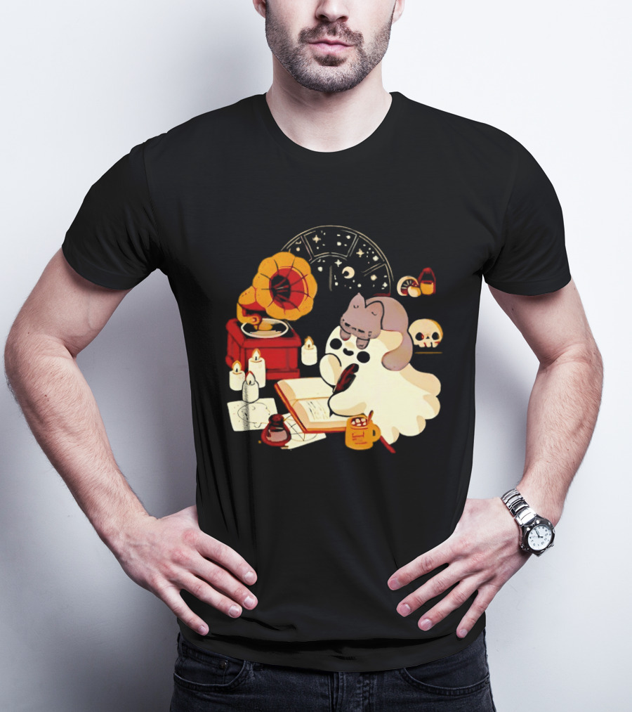 Spooky Ghost Lofi Aesthetic With Gramophone And Skulls T-Shirt