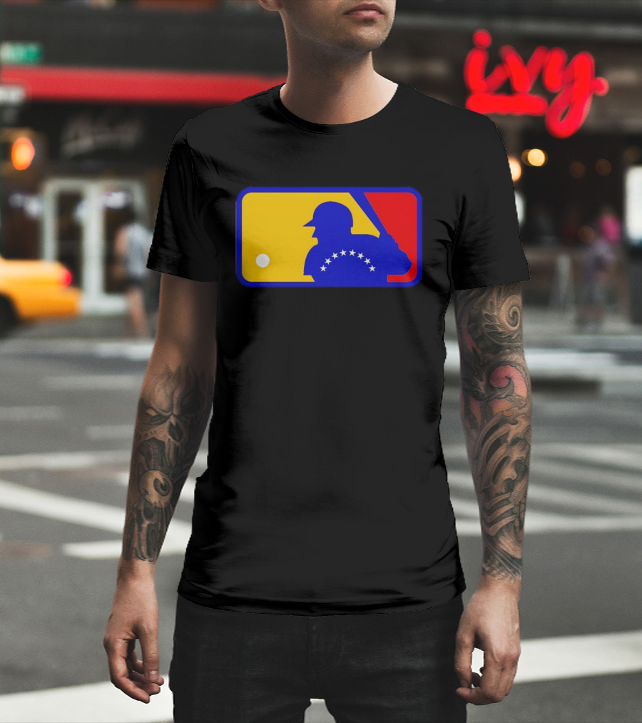 Venezuelan Baseball Player Silhouette With MLB Colors And Stars T-Shirt
