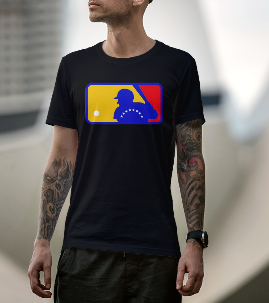 Venezuelan Baseball Player Silhouette With MLB Colors And Stars T-Shirt