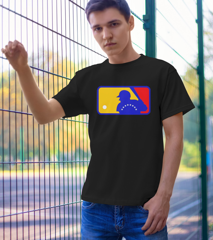 Venezuelan Baseball Player Silhouette With MLB Colors And Stars T-Shirt