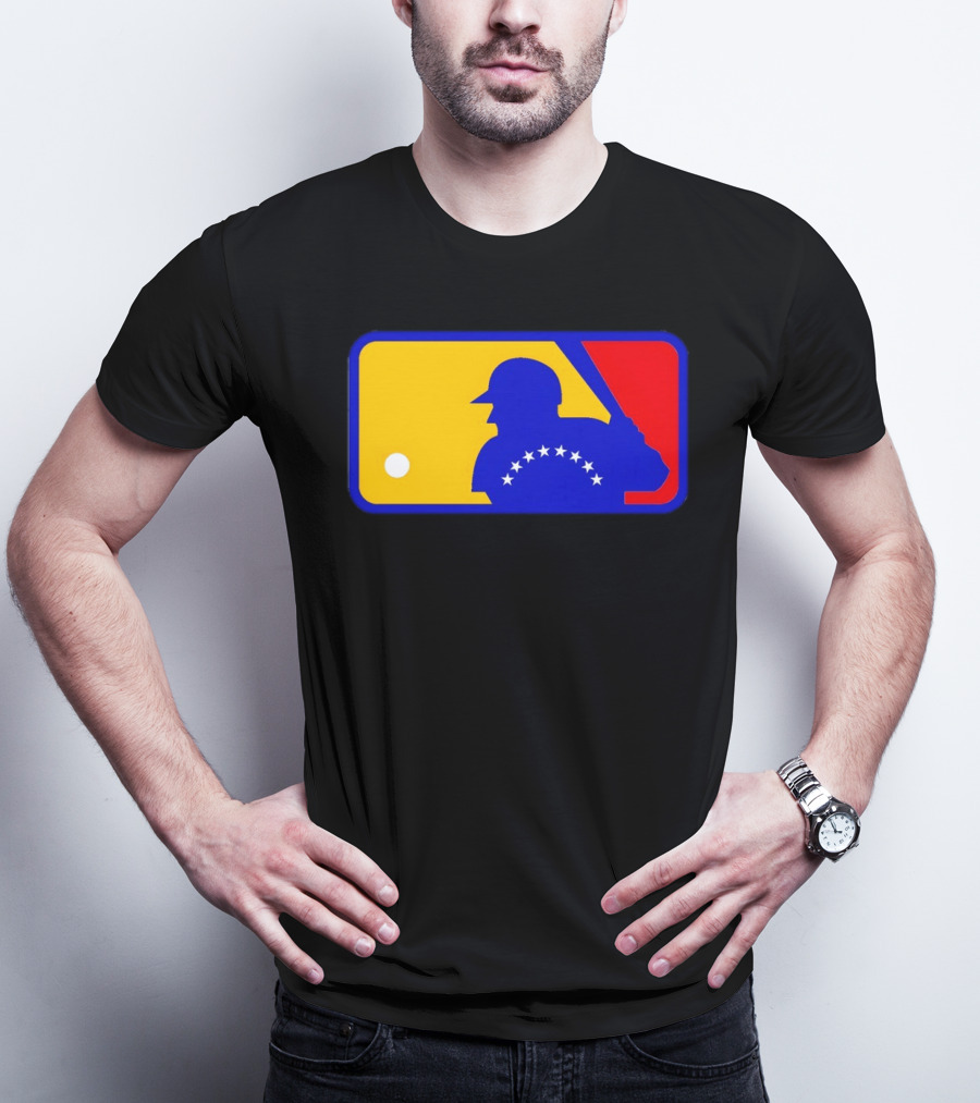 Venezuelan Baseball Player Silhouette With MLB Colors And Stars T-Shirt