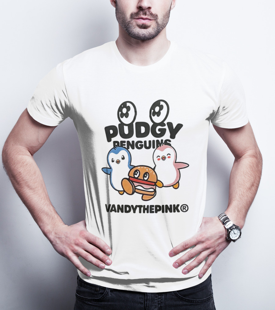 Pudgy Penguins Vandythepink With Burger Chibi Characters T-Shirt
