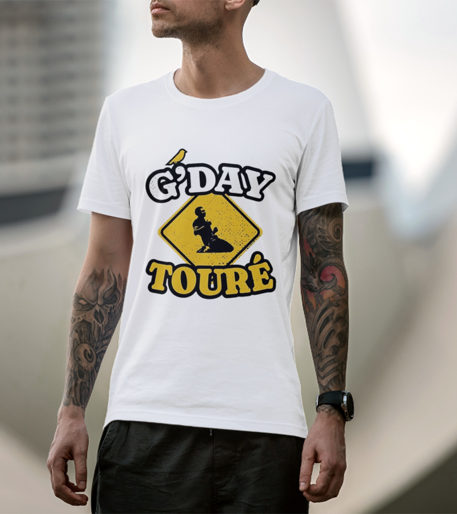 G'Day Toure Yellow Sign Kneeling Silhouette Bird T-Shirt