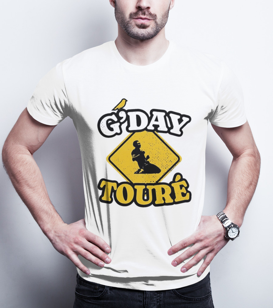G'Day Toure Yellow Sign Kneeling Silhouette Bird T-Shirt