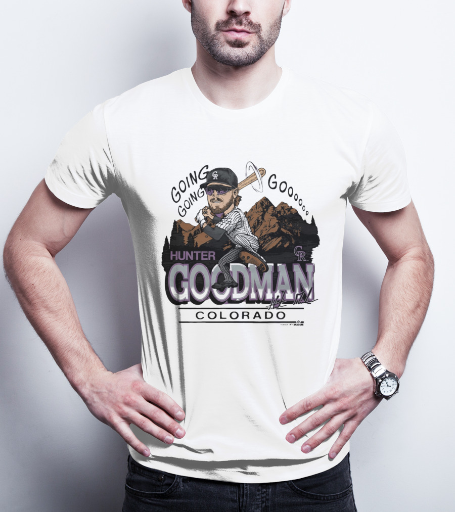 Hunter Goodman Going Going Going Colorado Rockies Caricature T-Shirt