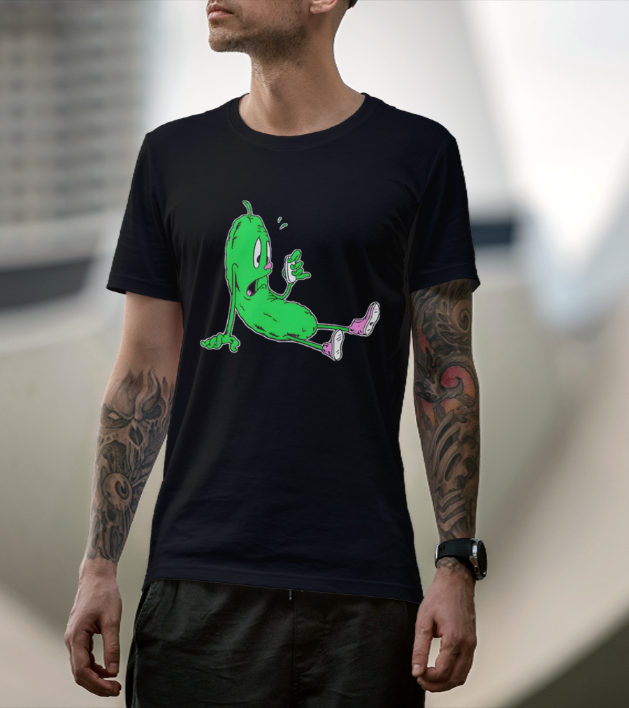 Stunsig Green Pickle Cartoon Phone Expression T-Shirt
