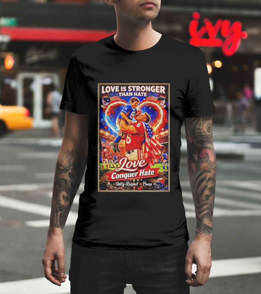 Love Is Stronger Than Hate Conquer Unity Respect Peace USA Football T-Shirt