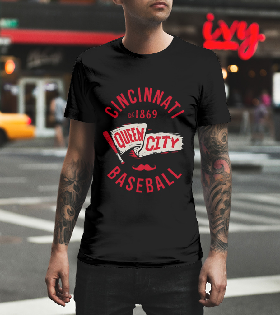 Cincinnati Queen City Baseball Est. 1869 Grunge Pennant T-Shirt