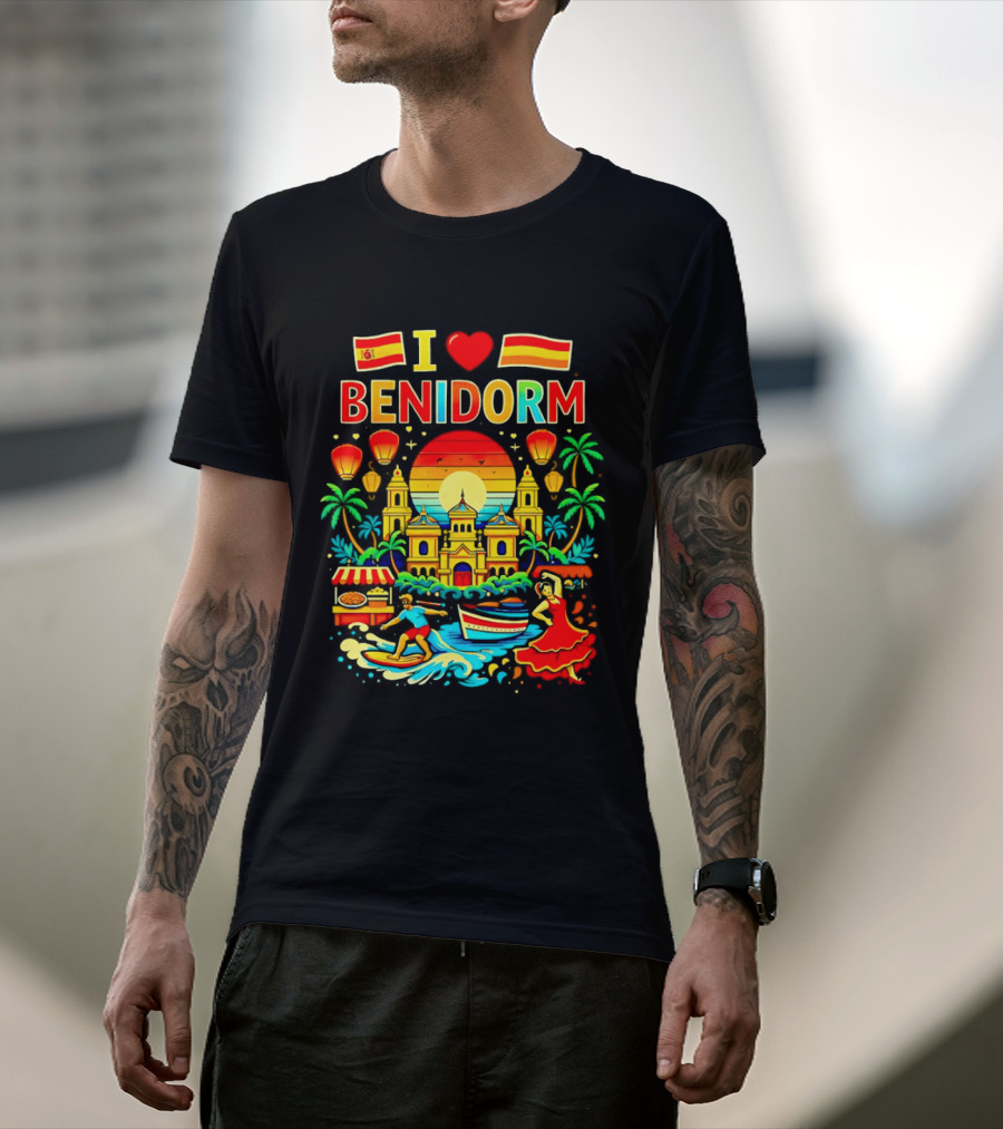 I Love Benidorm Spain Beach And Flamenco Celebration T-Shirt