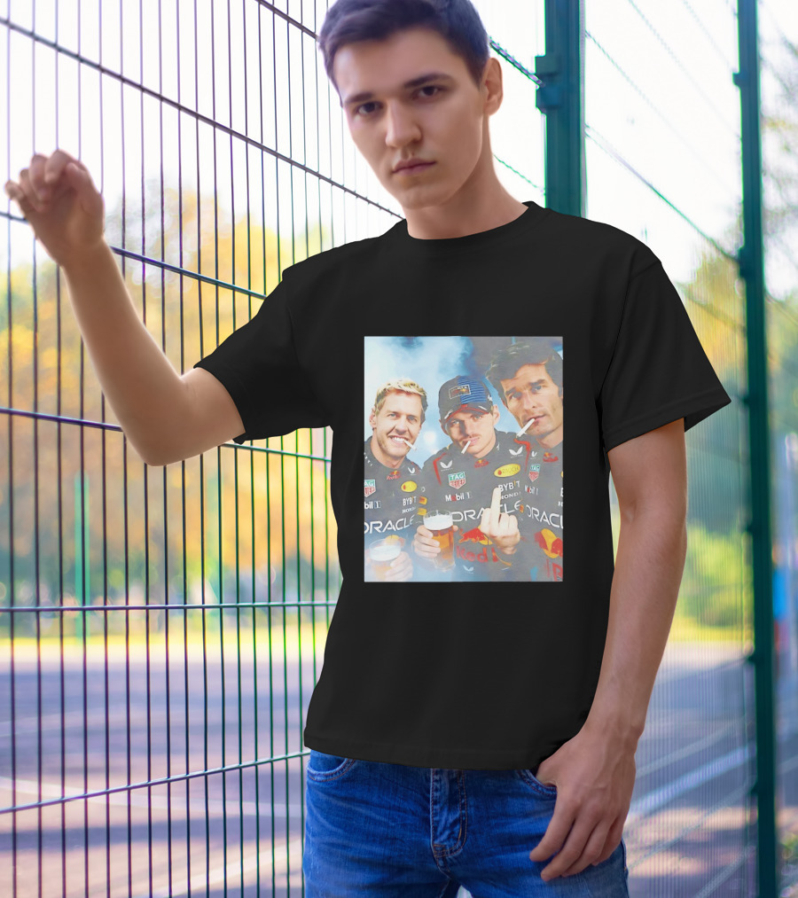 Red Bull Racing Vettel Verstappen Webber Smoking Fun F1 Legends Team Oracle T-Shirt