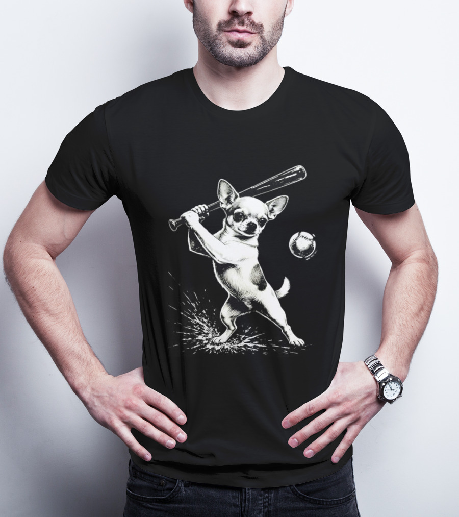 Chihuahua Playing Baseball Batting Cute Dog Sports Humor T-Shirt