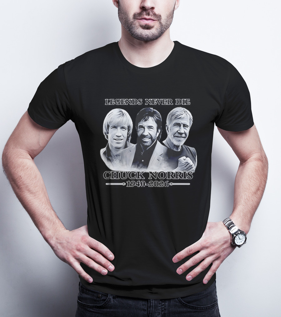 Chuck Norris Legends Never Die 1940 2026 Three Generations Power Strength T-Shirt