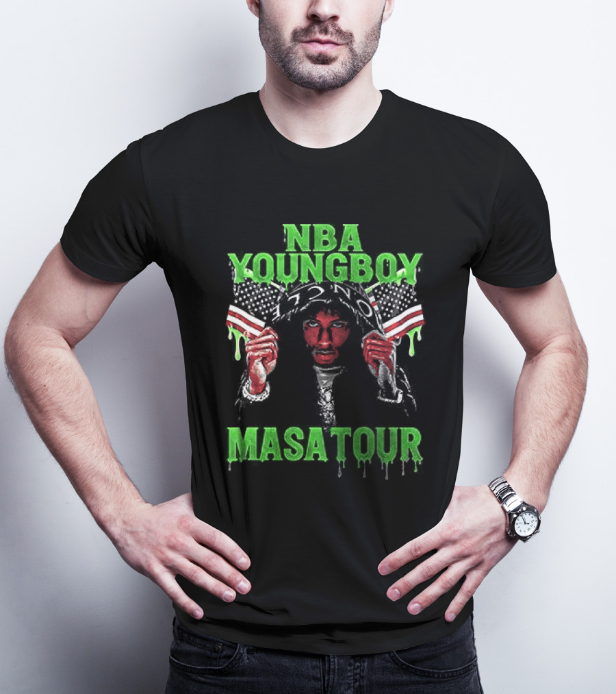 NBA Youngboy Masa Tour Tracklist Green Drip Text With Red Artistic Face T-Shirt