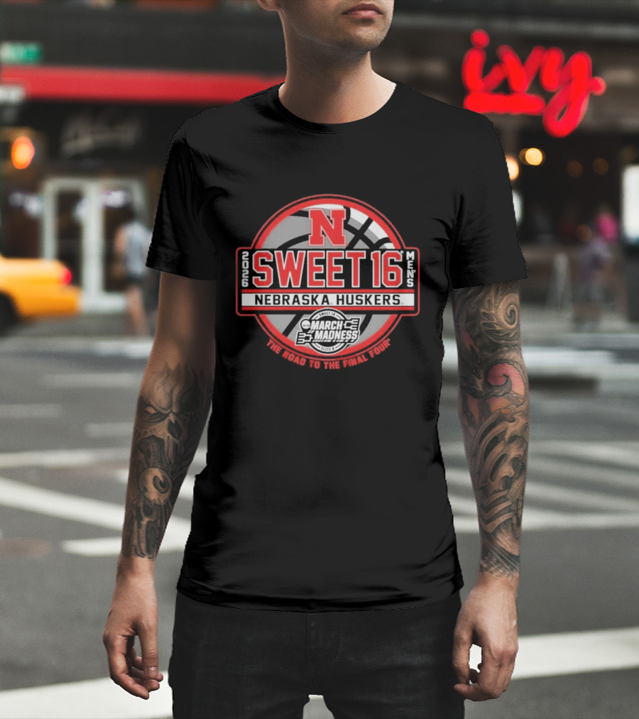 Nebraska Huskers Sweet 16 March Madness Men's Basketball Road To Final Four 2026 T-Shirt