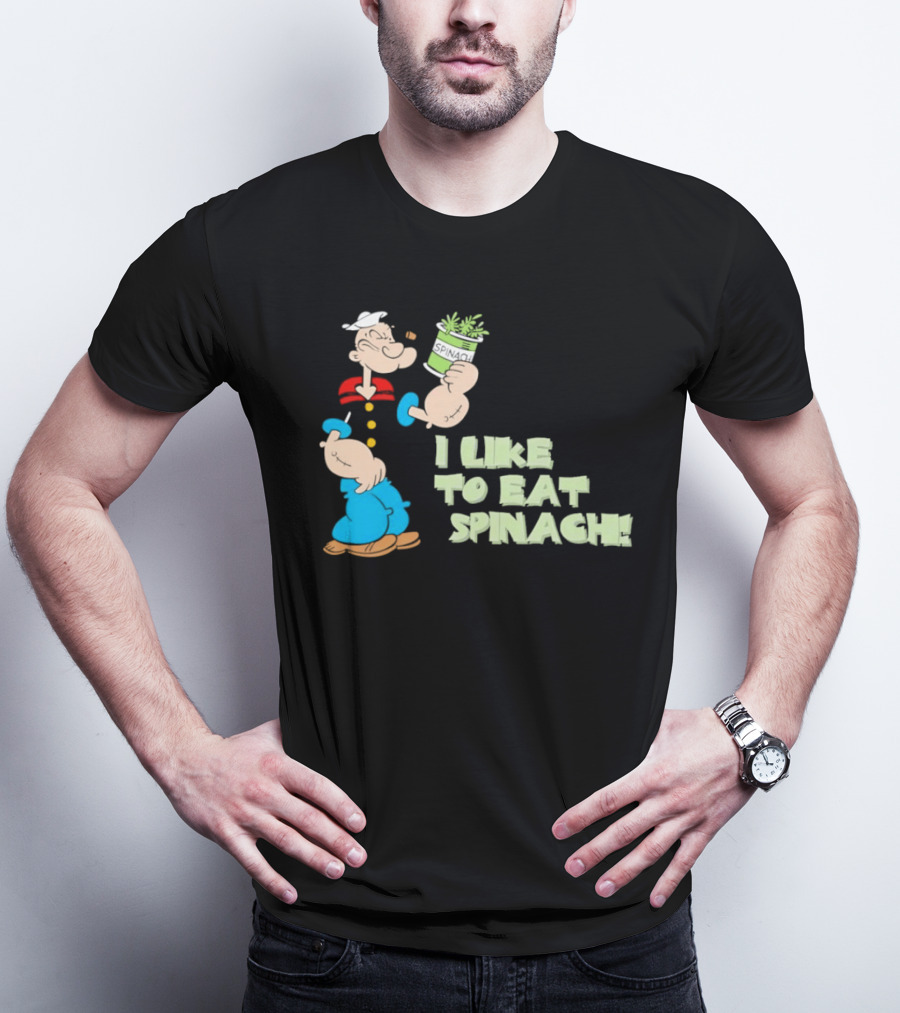 Popeye I Like To Eat Spinach Cartoon Character Eating Vegetables T-Shirt