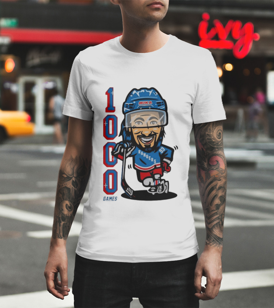 Mika Rangers 93 Hockey Player 1000 Games Celebration T-Shirt
