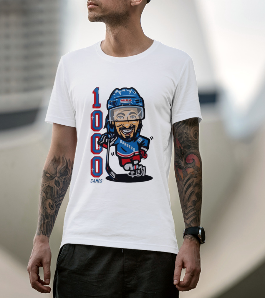 Mika Rangers 93 Hockey Player 1000 Games Celebration T-Shirt