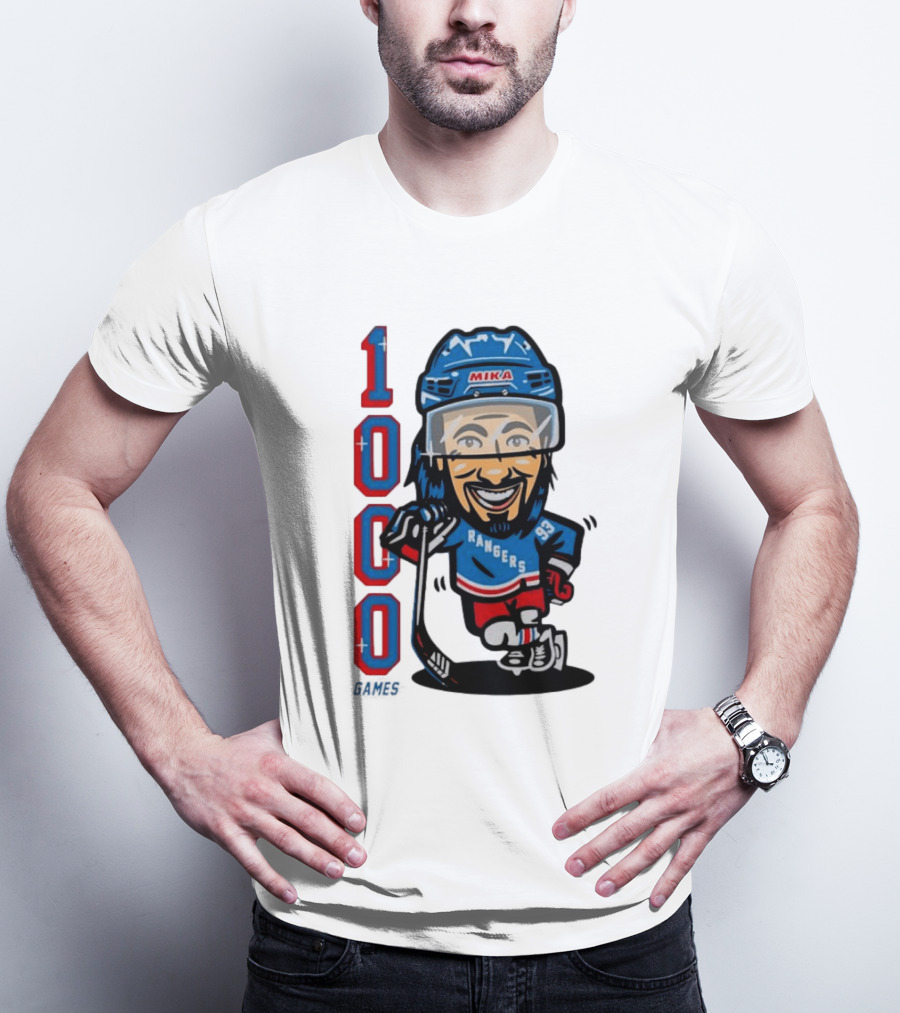 Mika Rangers 93 Hockey Player 1000 Games Celebration T-Shirt