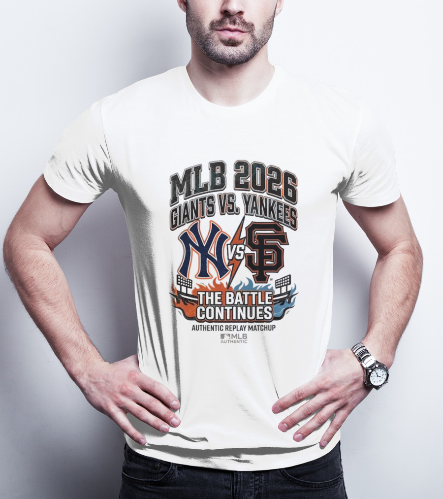 MLB 2026 Giants Vs. Yankees The Battle Continues Authentic Replay Matchup T-Shirt