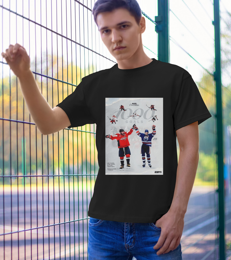 Alex Ovechkin Wayne Gretzky 1000 Goals NHL History ESPN Regular Season Playoffs T-Shirt