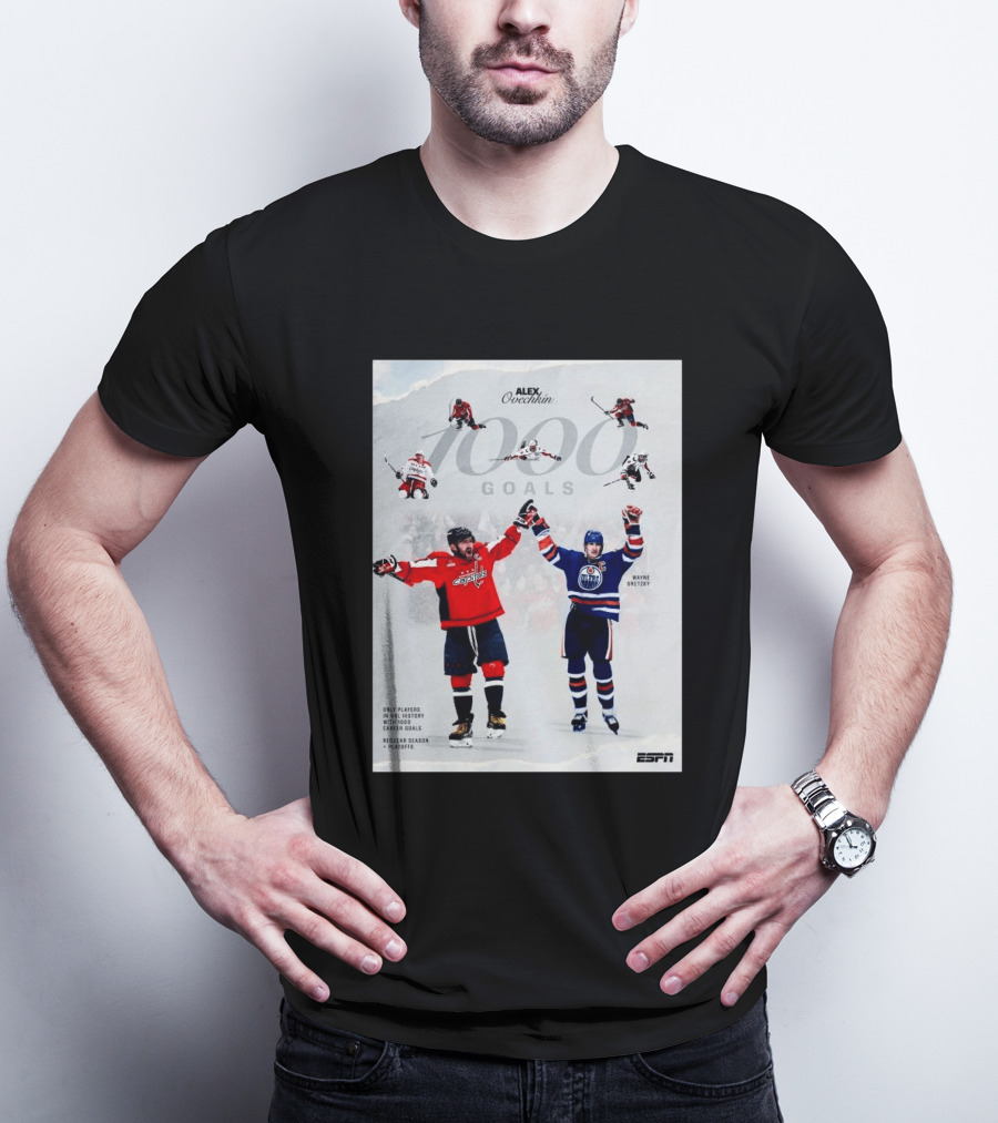 Alex Ovechkin Wayne Gretzky 1000 Goals NHL History ESPN Regular Season Playoffs T-Shirt