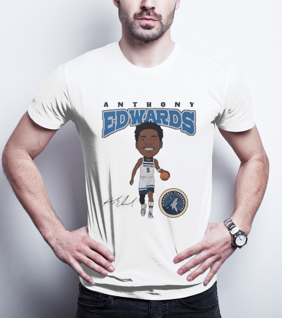 Anthony Edwards Wolves 5 Minnesota Timberwolves Basketball Player T-Shirt
