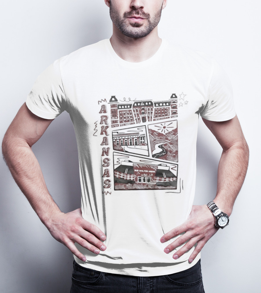 Arkansas Bud Walton Arena Razorback Campus Buildings Sketch T-Shirt