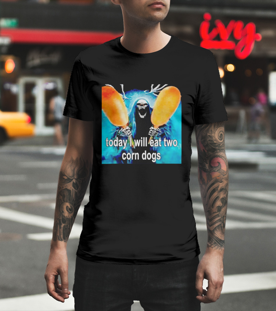 Grim Reaper Eating Two Corn Dogs Paranormal Humor Today I Will Eat T-Shirt