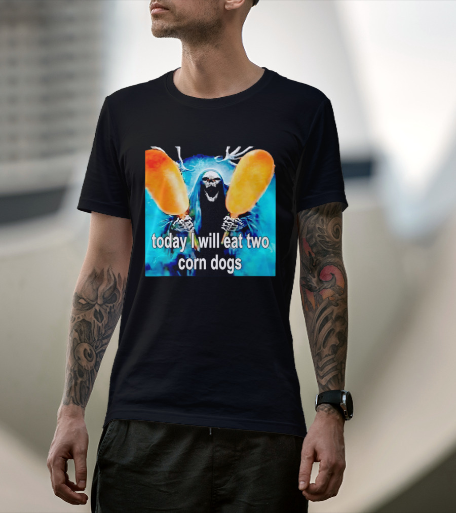 Grim Reaper Eating Two Corn Dogs Paranormal Humor Today I Will Eat T-Shirt