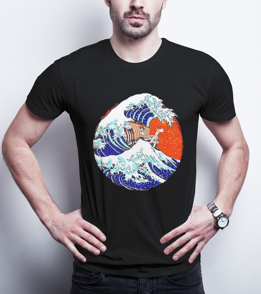 The Great Pirate Of Kanagawa Going Merry On A Great Wave Japanese Art Fusion T-Shirt