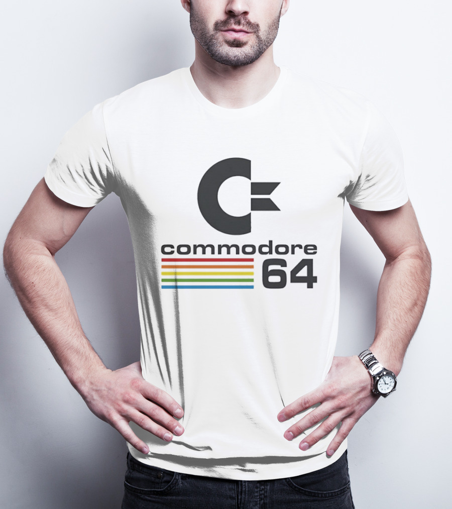 Commodore 64 Retro Computer Logo With Rainbow Stripes T-Shirt