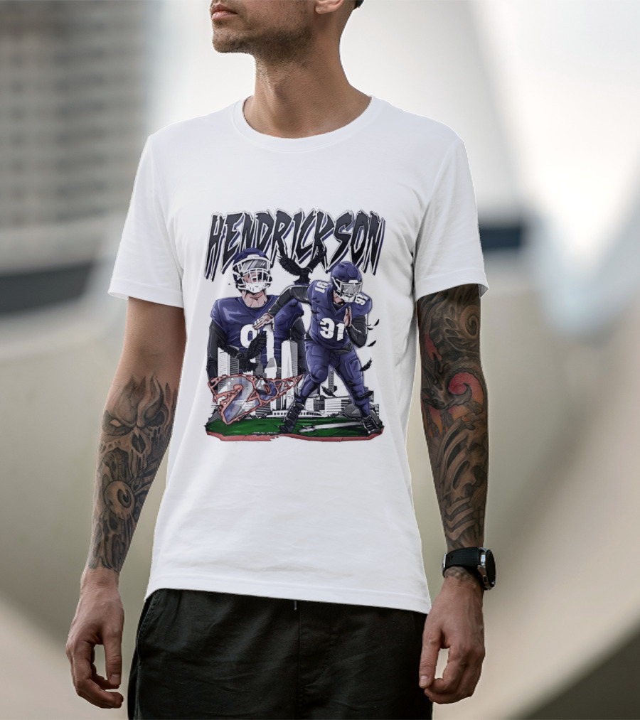 Hendrickson 91 Baltimore Ravens Hand Drawn Football Player T-Shirt