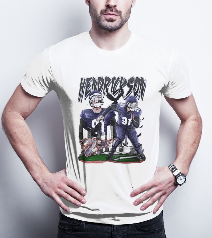 Hendrickson 91 Baltimore Ravens Hand Drawn Football Player T-Shirt